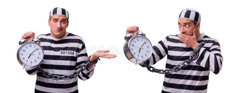 The Man Prisoner with Clock Isolated on White Stock Image - Image of ...