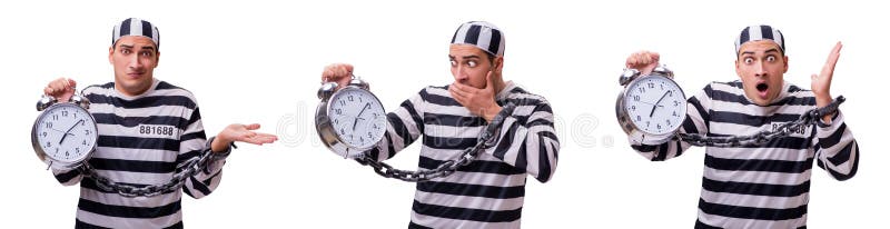 The Man Prisoner with Clock Isolated on White Stock Image - Image of ...