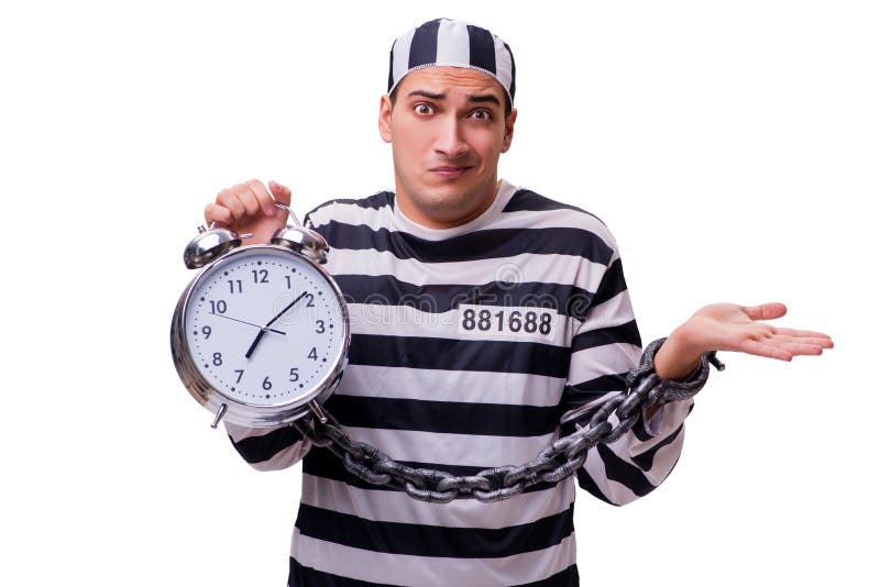 The Man Prisoner with Clock on White Stock Image - Image of arrested ...