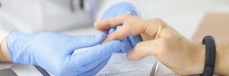 Man with Problem of Peeling Skin on Hands at Doctor Appointment Stock ...