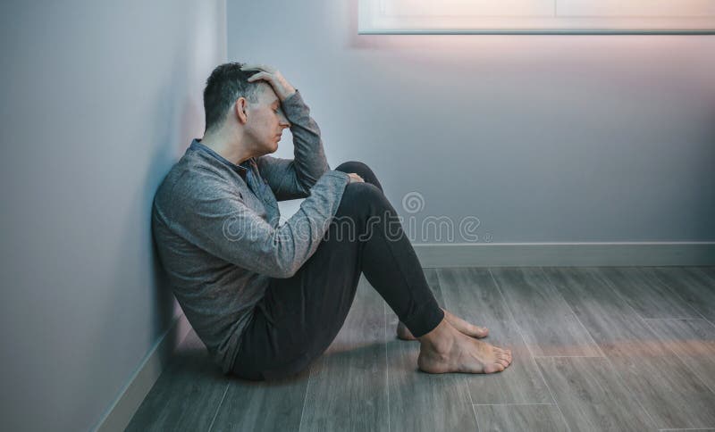 Man with Problems Resting Sitting on the Floor Stock Photo - Image of ...