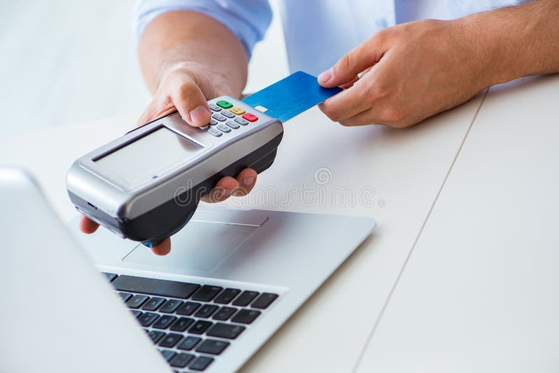 The Man Processing Credit Card Transaction with Pos Terminal Stock ...
