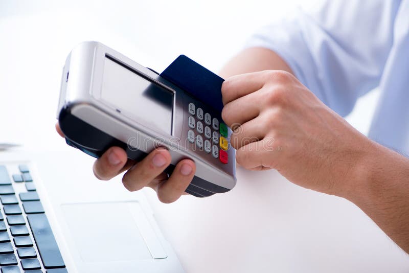 The Man Processing Credit Card Transaction with Pos Terminal Stock ...