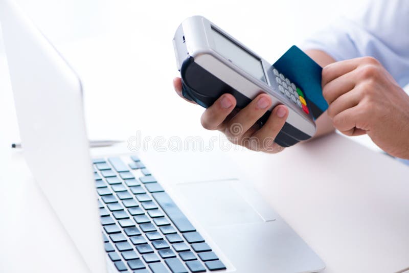 The Man Processing Credit Card Transaction with Pos Terminal Stock ...