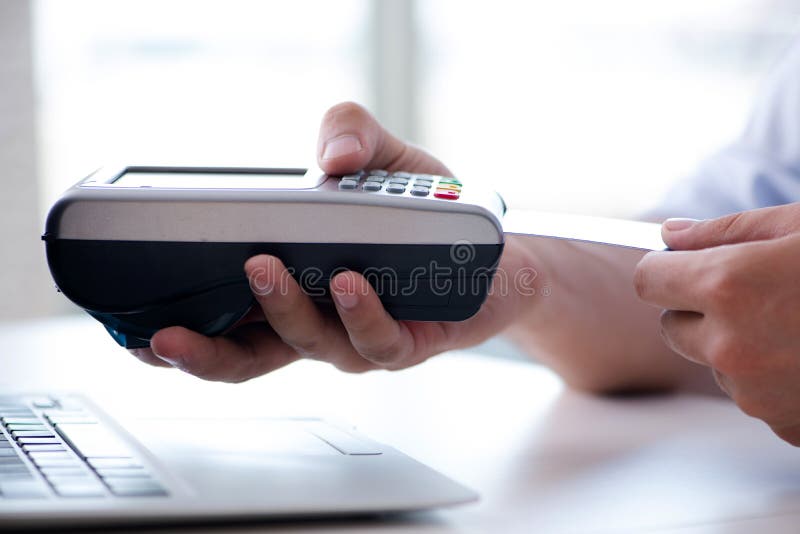 The Man Processing Credit Card Transaction with Pos Terminal Stock ...