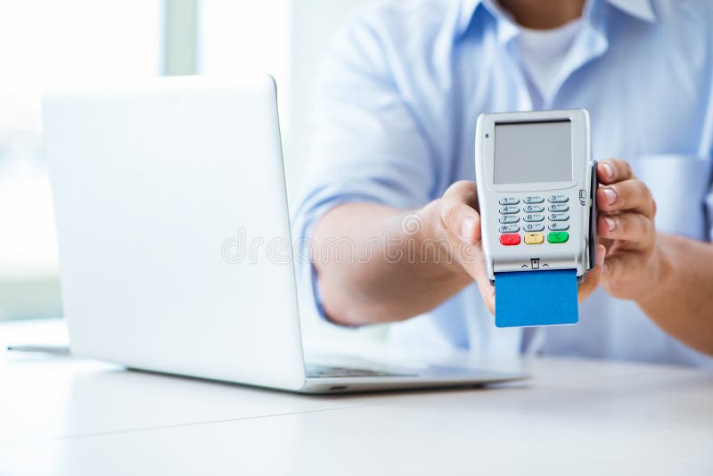 The Man Processing Credit Card Transaction with Pos Terminal Stock ...