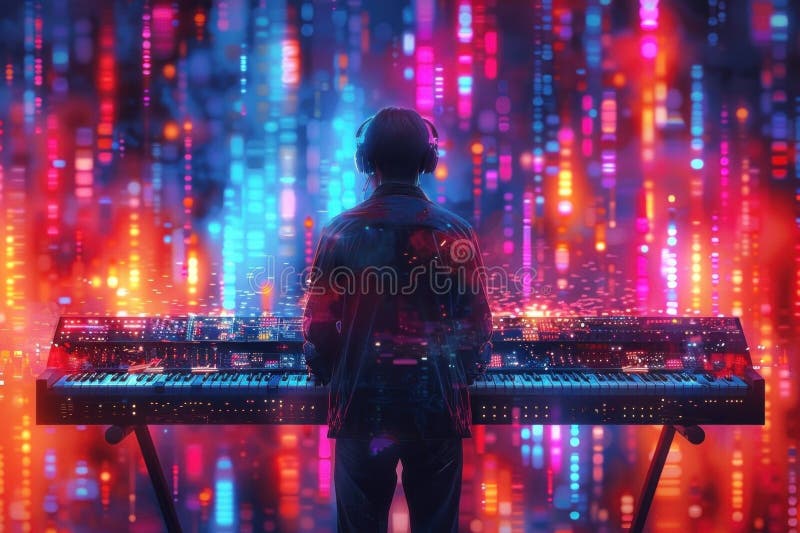 Man Producing Electronic Music in His Home Studio Using a Synthesizer ...