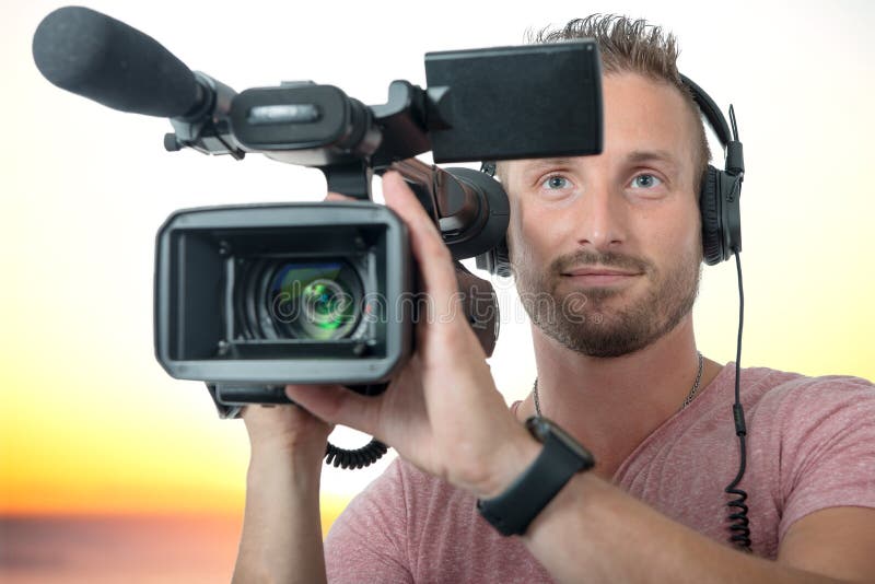 Handsome Cameraman with Professional Camcorder Stock Image - Image of ...