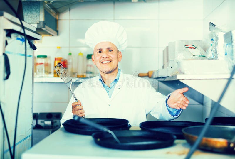 Man Professional Cook Sitting on Kitchen Stock Image - Image of gourmet ...