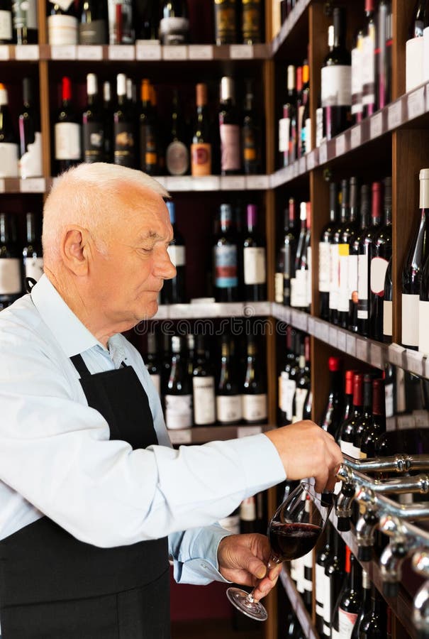 Man Professional Sommelier Pouring Wine from Wine Column Stock Image ...