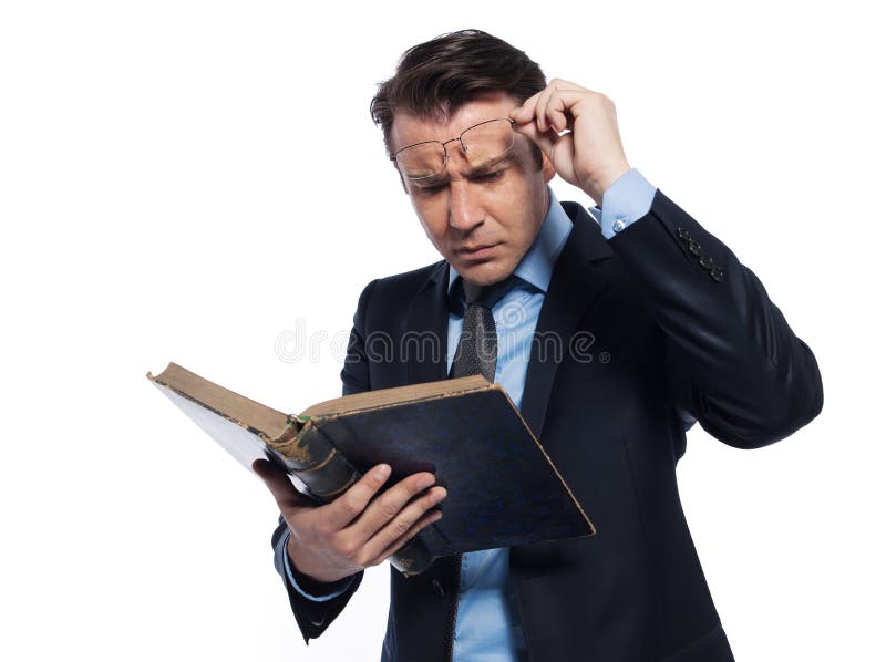 Man Professor Teacher Reading Ancient Book Stock Image - Image of adult ...