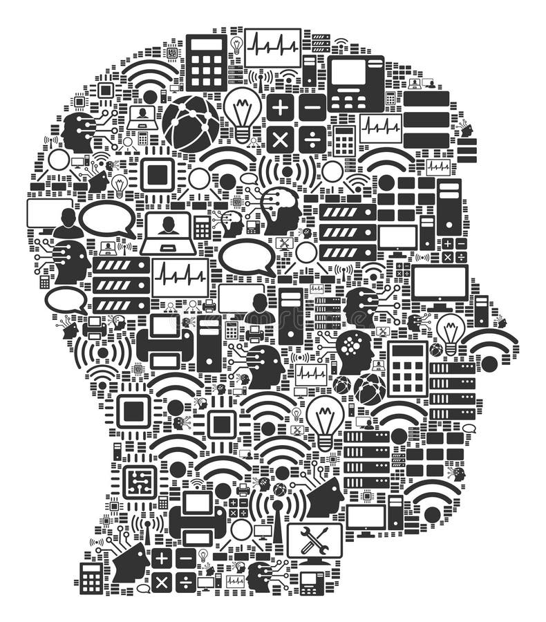 Man Profile Composition Icon For Bigdata And Computing Stock Vector