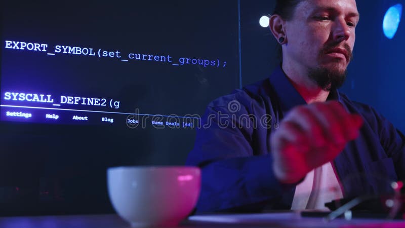 Serious Smart Concentrated Man Web Developer Programmer Using Computer For Work Writing