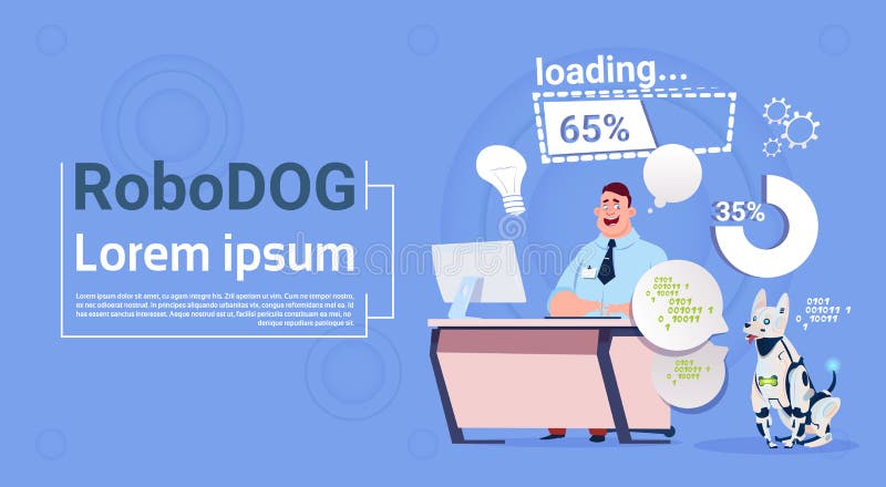 Man Programmer Coding on Computer Working with Robotic Dog Domestic ...