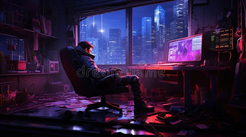 Man Programmer or Gamer or Hacker with Computer. Generative AI Stock ...