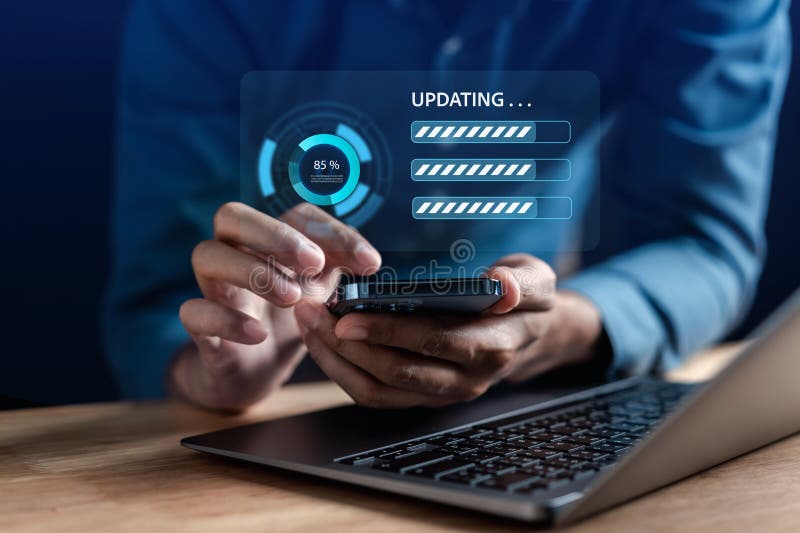 Man Programmer Update Software System With Loading Information Upgrade Version System Stock