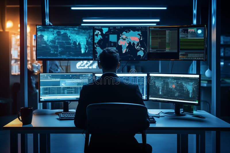 Man Programmer Working Late in the Office. Generative AI Stock Photo ...