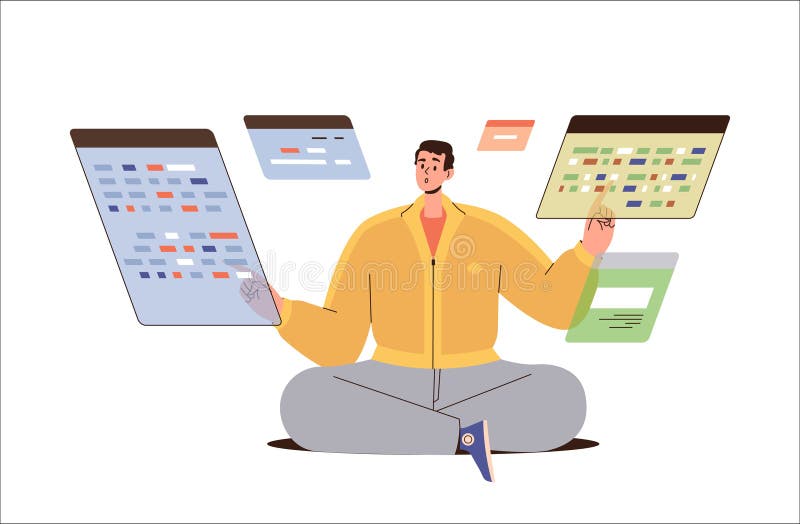 Man Programmer Working on Virtual Screen Coding Website or Application ...