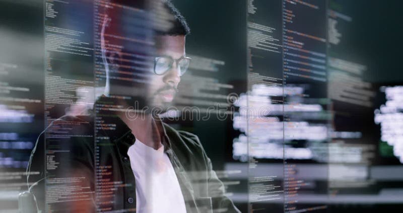 Man Programming And Coding At Night On Computer Dashboard For Software Or Application At The