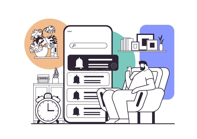 Man Programming Time Reminder Alarm on Smartphone Screen Office Day ...