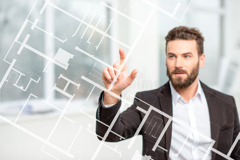 Man Projecting on the Virtual Screen Stock Photo - Image of pointing ...