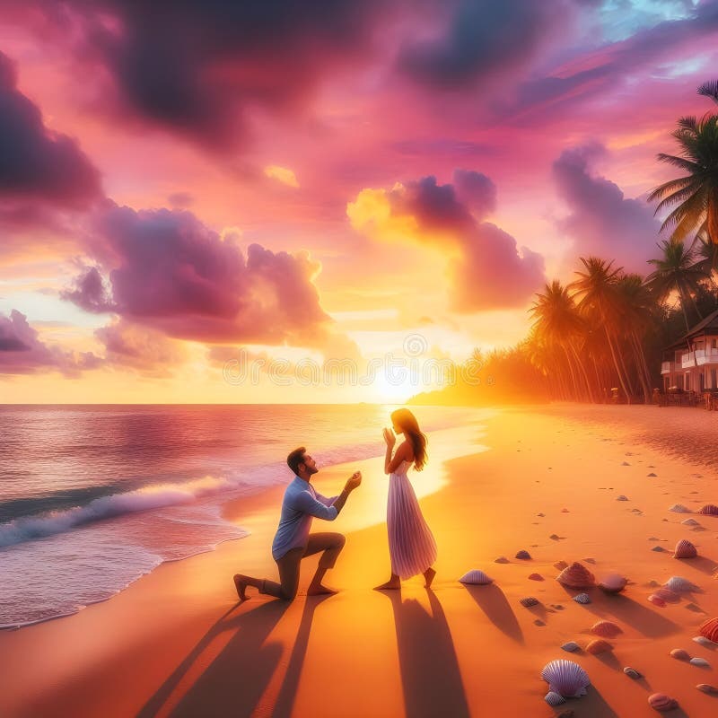 Proposal on the beach stock illustration. Illustration of proposing ...