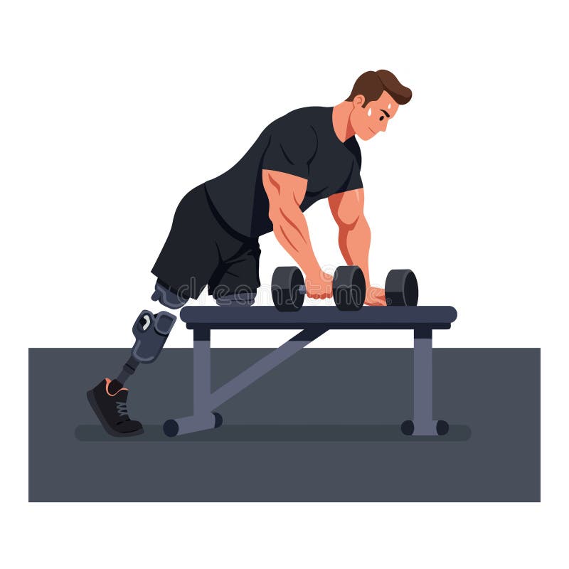 Man with Prosthetic Leg Exercising with Dumbbells Fitness Strength ...
