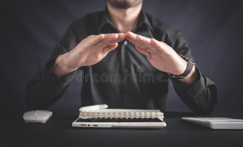 Man with Protect Gesture. Office Workplace Stock Image - Image of male ...