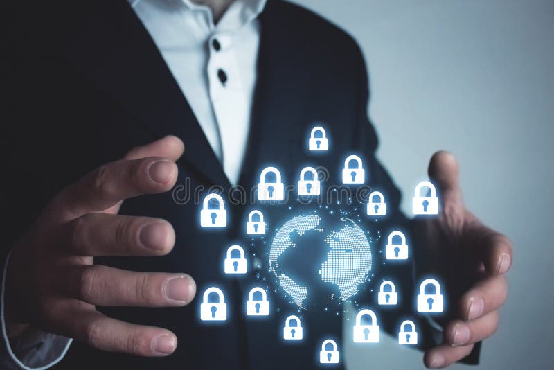 Man Protect Globe and Padlocks. World Secure Concept Stock Photo ...