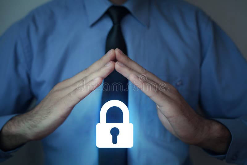 Man protect padlock stock photo. Image of businessman - 112964498