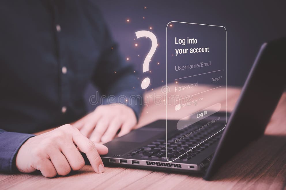 Man Protecting Personal Data on a Computer Laptop and Virtual Interface ...