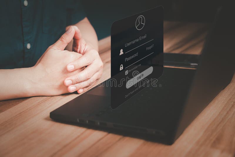 Man Protecting Personal Data On A Computer Laptop And Virtual Interface