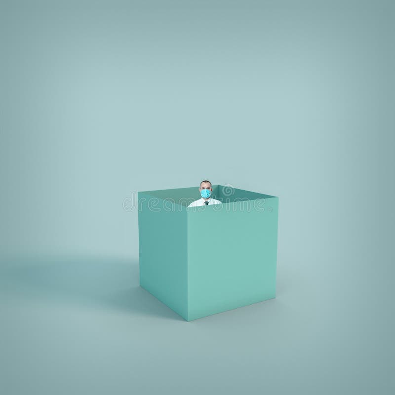 Man with Protective Mask in a Box Alone Stock Photo - Image of stress ...