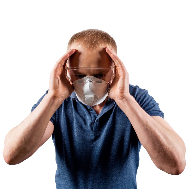 Man in a Protective Mask Isolated on a White Background. Stock Image ...