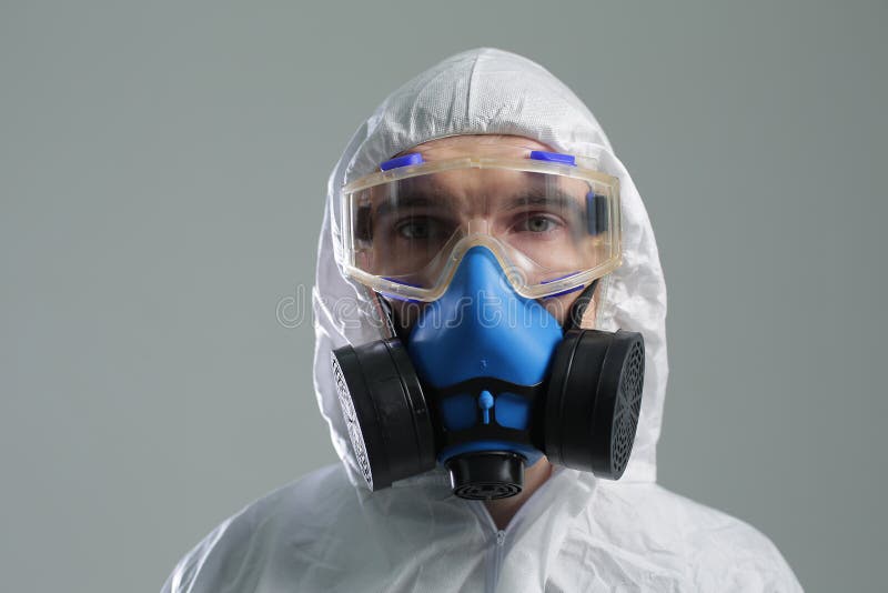 Man in Protective Suit Goggles and Respirator Stock Photo - Image of ...