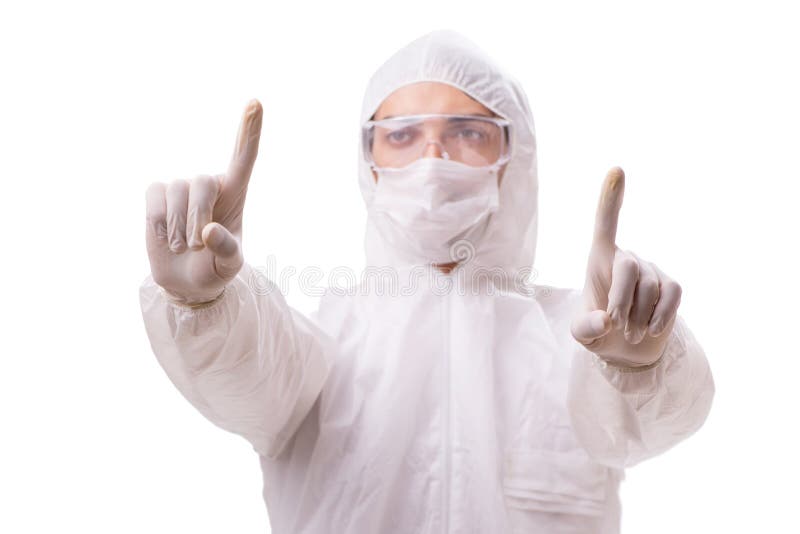 The Man In Protective Suit Isolated On White Background Stock Photo ...