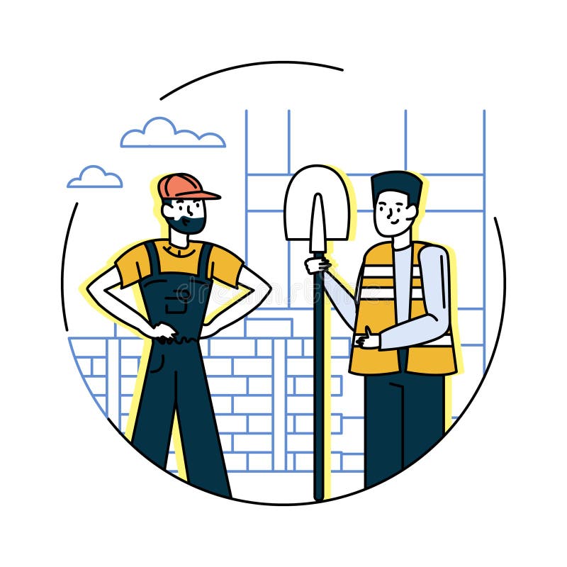 Man in Protective Uniform Holding Shovel and Talking with Builder Stock ...