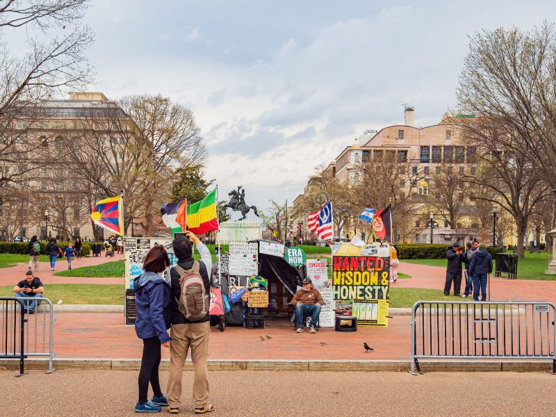 Man Protest with Sign and Flags in Lafayette Square Editorial ...