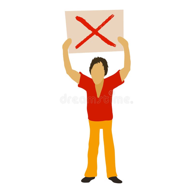 Man Protest with Sign Icon, Cartoon Style Stock Vector - Illustration ...