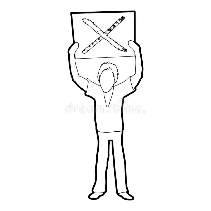 Man Protest with Sign Icon Outline Stock Vector - Illustration of ...