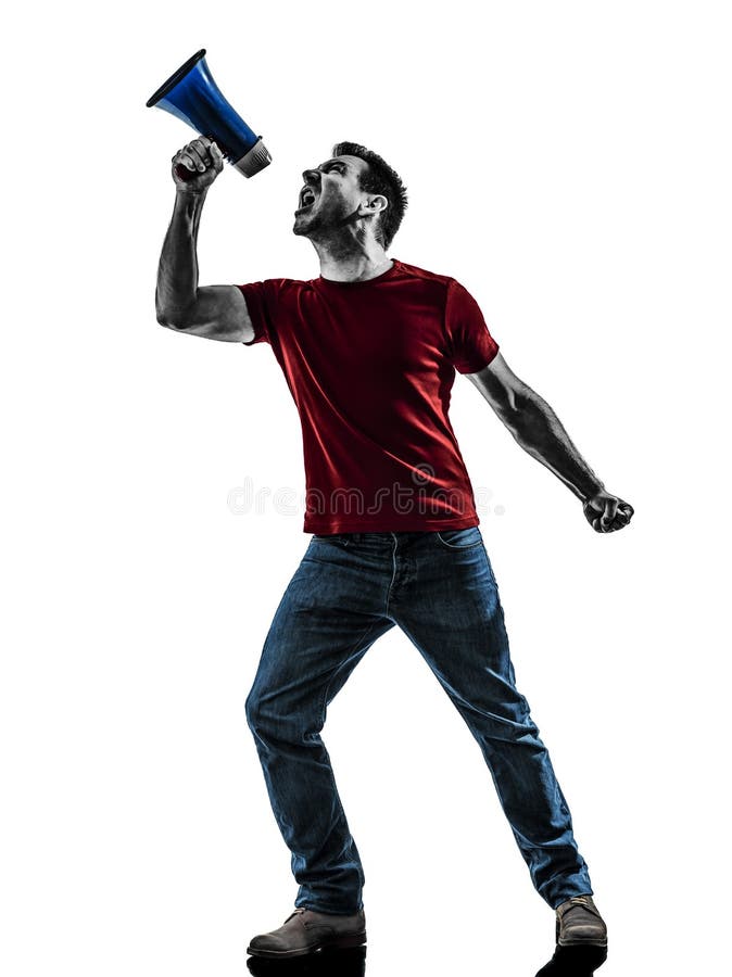 Man Protestor Angry Megaphone Silhouette Stock Photos - Free & Royalty ...