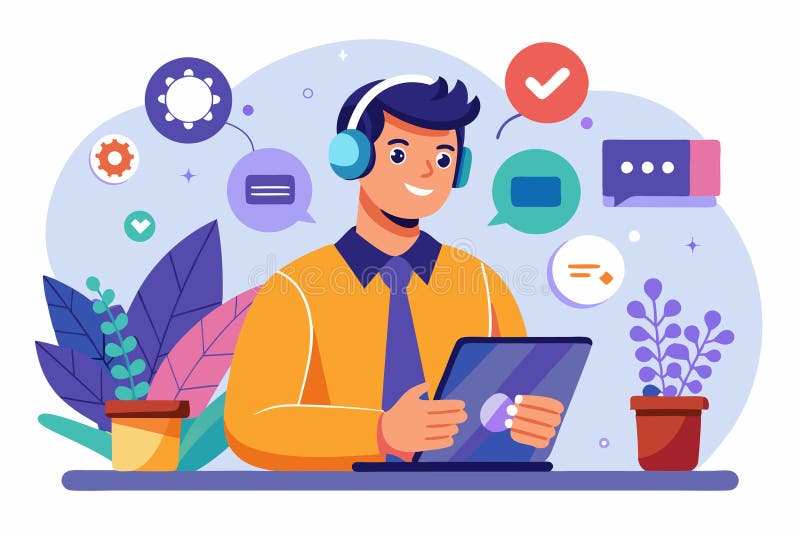 The Man is Providing Customer Support by Demonstrating Solutions on His ...