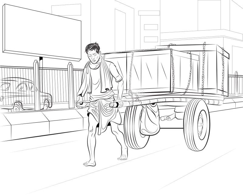 Man Pulling Cart stock illustration. Illustration of line - 345515126
