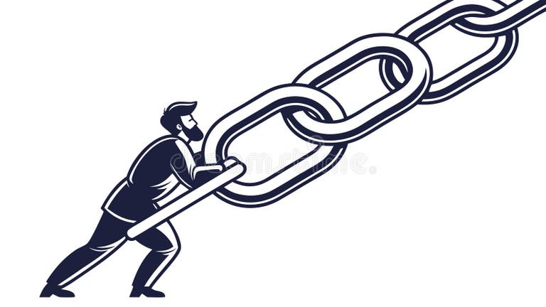 Man Pulling Chain, Overcoming Obstacles, Determination Vector Art ...