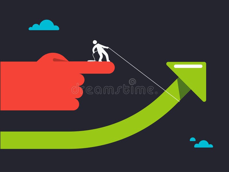 A Man is Pulling the Green Arrow To the Top. Isolated Vector ...