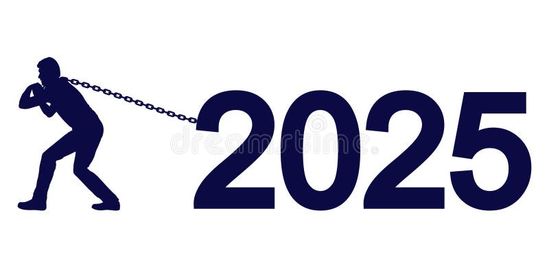 Man Pulling Heavy Weight Chain Attached To Year 2025. New Year Stock ... Man Pulling Heavy Weight Chain Attached To Year 2025. New Year Stock ...