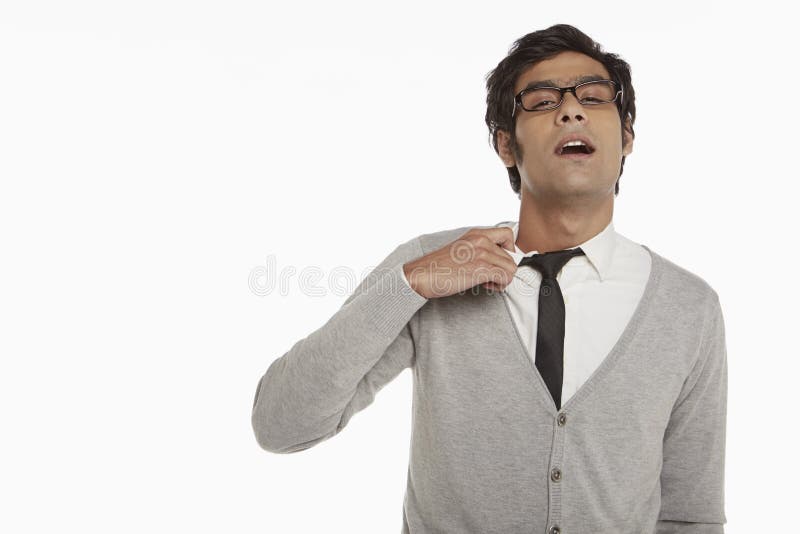 Man Pulling His Collar and Neck Tie Stock Image - Image of ideas ...