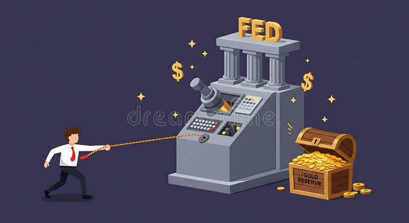 Man Pulling Machine with Rope beside Treasure Chest Stock Illustration ...