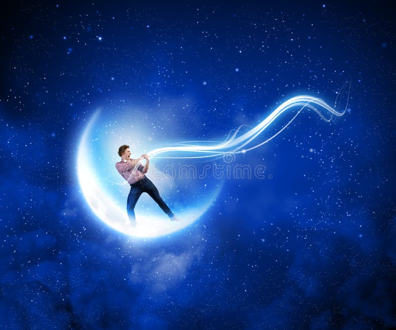 Man pulling moon stock photo. Image of blue, impossible - 46699578