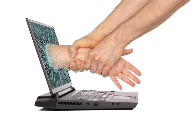 Man Pulling Someone through the Laptop Screen Stock Photo - Image of ...